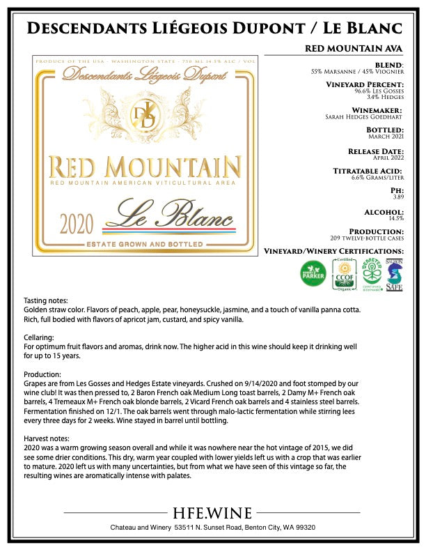 Hedges Family Le Blanc Red Mountain Washington – Golden Rind Cheese & Wine
