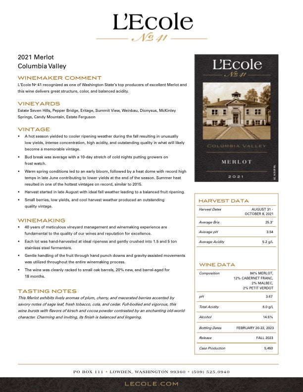 L’Ecole Nº 41 Merlot Columbia Valley Washington – Golden Rind Cheese & Wine