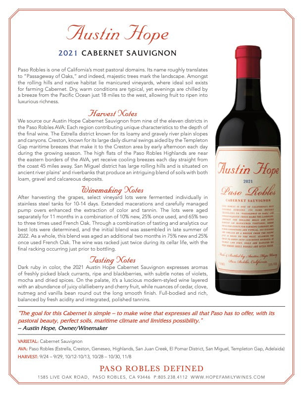 Austin Hope Cabernet Sauvignon Paso Robles California – Golden Rind ...