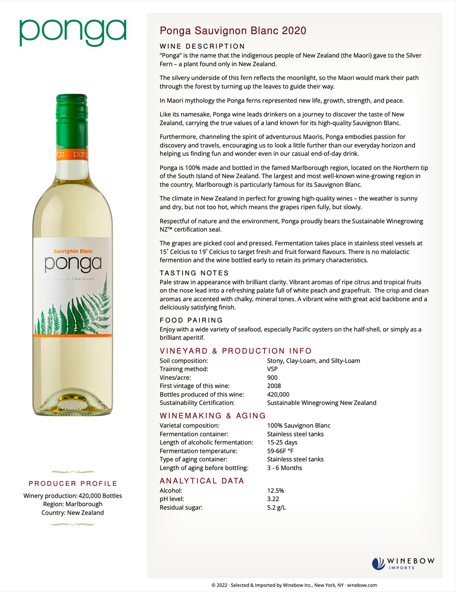 Ponga Sauvignon Blanc Marlborough New Zealand – Golden Rind Cheese & Wine