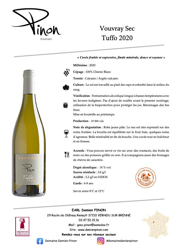 Vouvray Sec Tuffo Chenin Blanc France – Golden Rind Cheese & Wine