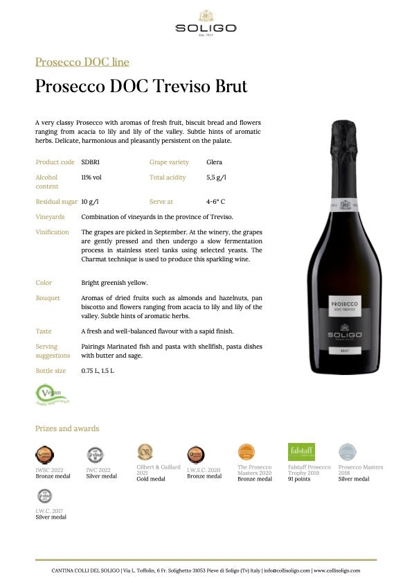 Soligo Prosecco Brut Treviso Veneto Italy – Golden Rind Cheese & Wine